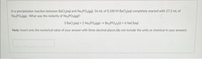 Solved In a precipitation reaction between BaCl2(θq) and | Chegg.com
