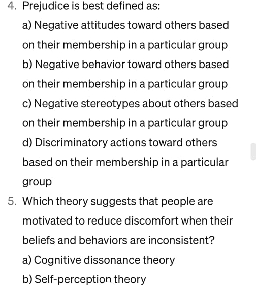 Solved Prejudice is best defined as:a) ﻿Negative attitudes | Chegg.com