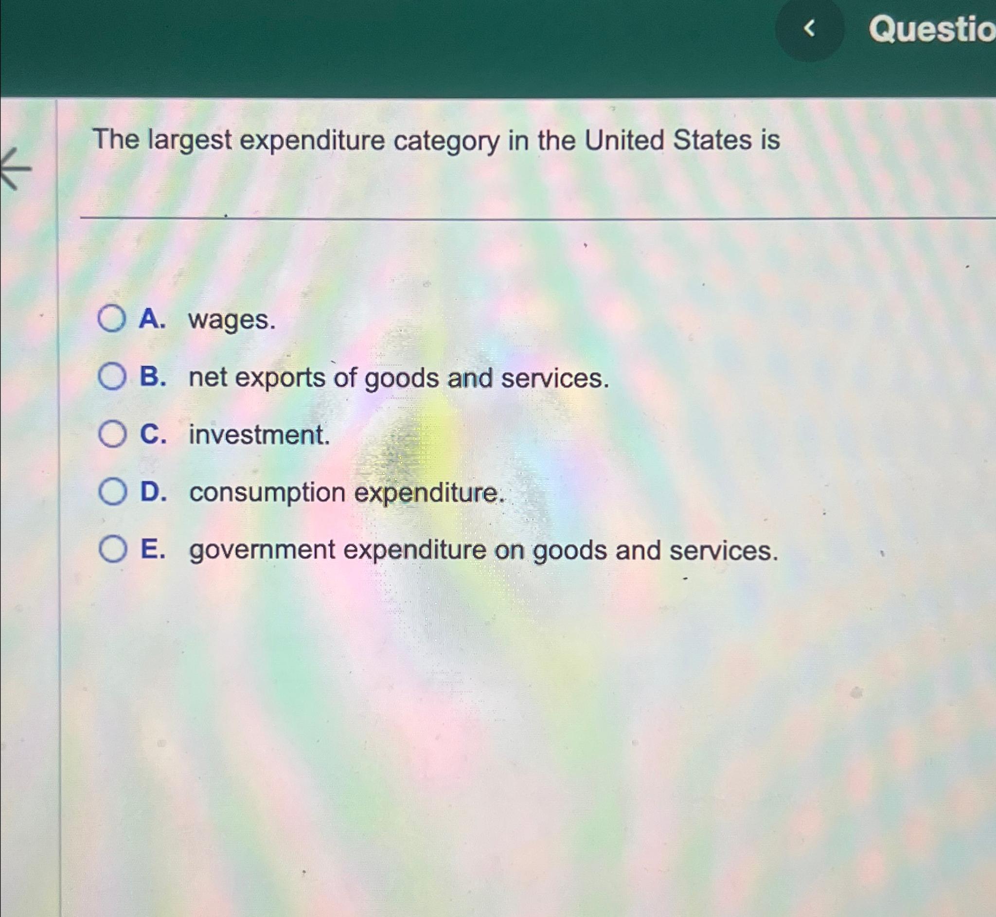 Solved QuestioThe largest expenditure category in the United | Chegg.com