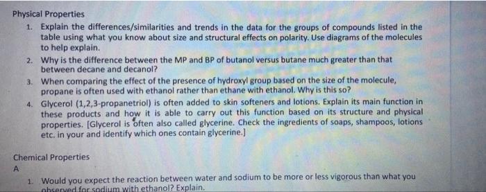 Solved Physical Properties 1. Explain the | Chegg.com