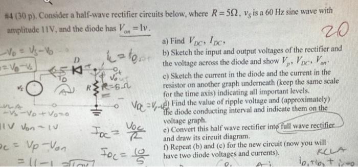 Solved ctifier circuits below, where R=5Ω,vS is a 60 Hz sine | Chegg.com