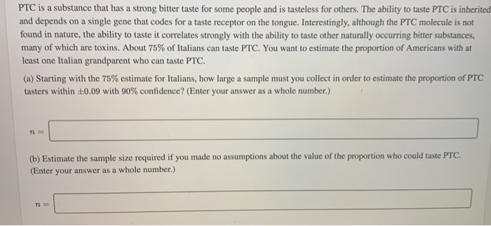 Solved PTC is a substance that has a strong bitter taste for | Chegg.com