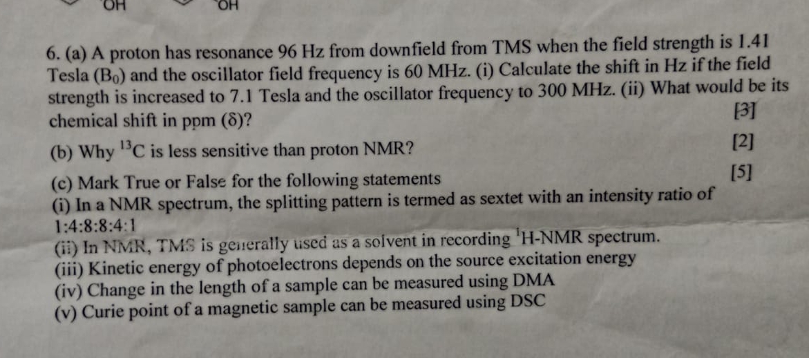 Solved (a) ﻿A proton has resonance 96Hz ﻿from downfield from | Chegg.com