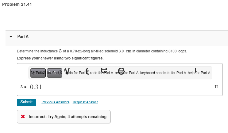 Solved Problem 21.41Part ADetermine the inductance L ﻿of a | Chegg.com