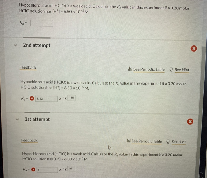 Solved Hypochlorous acid (HCIO) is a weak acid. Calculate | Chegg.com