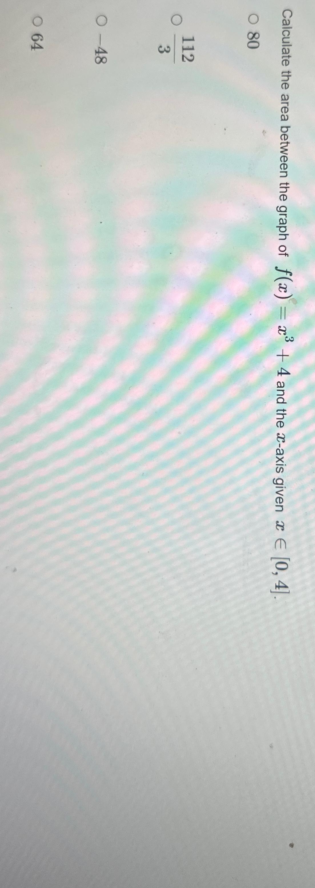Solved Calculate the area between the graph of f(x)=x3+4 | Chegg.com