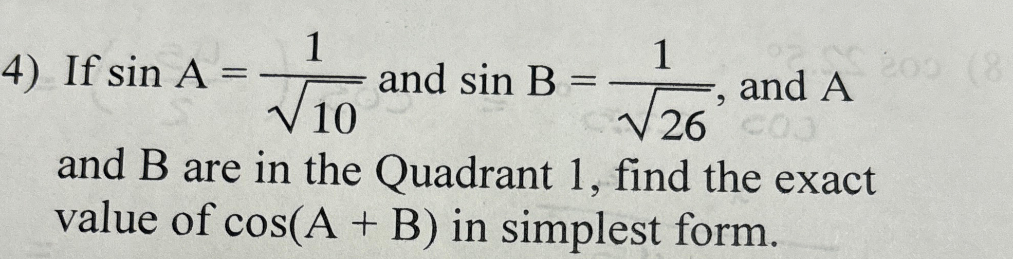 Solved If sinA=1102 ﻿and sinB=1262, ﻿and A and B ﻿are in the | Chegg.com