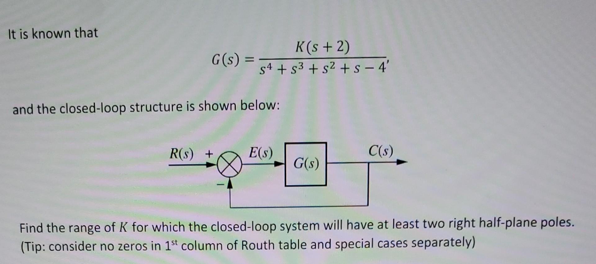 Solved It is known that G(s)=s4+s3+s2+s−4′K(s+2) and the | Chegg.com