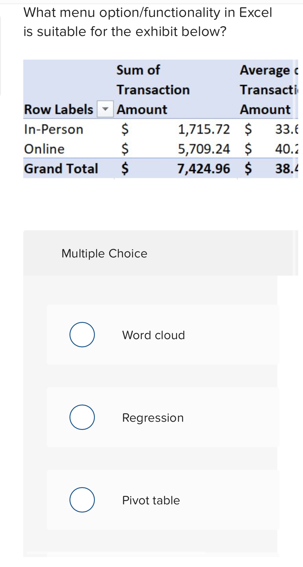 What menu option/functionality in Excelis suitable | Chegg.com