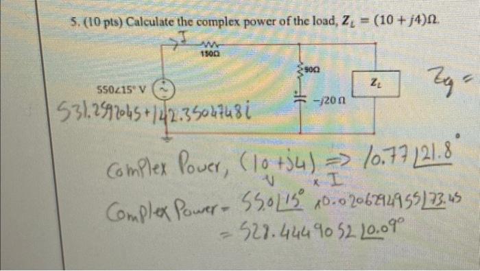Solved (10 pts) Calculate the complex power of the load, | Chegg.com