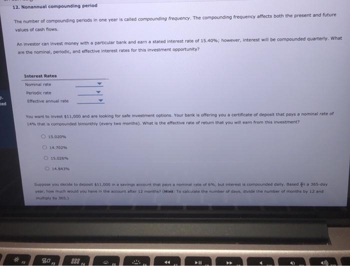 Solved 12. Nonannual compounding period The number of | Chegg.com