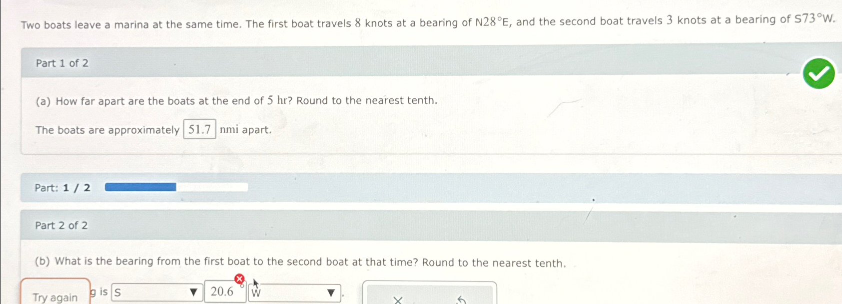 Solved Two boats leave a marina at the same time. The first | Chegg.com