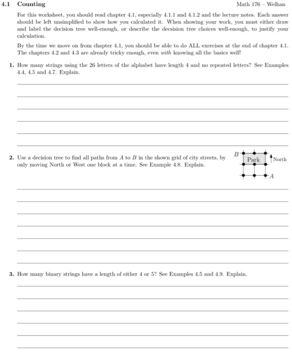 Solved 4.1 Counting Math 176 - Welhan For this worksheet, | Chegg.com