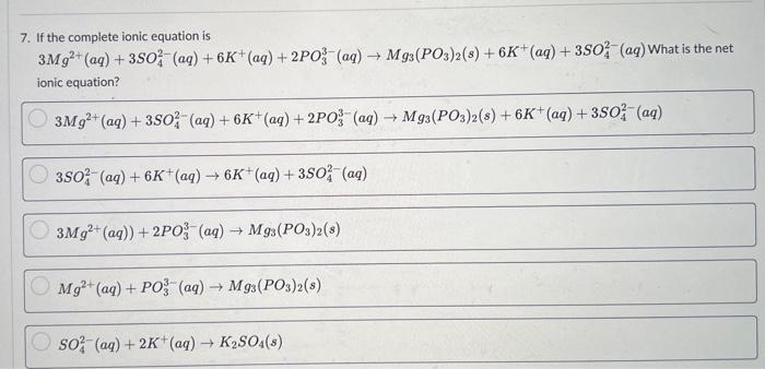 Solved What is the complete ionic equation for the | Chegg.com