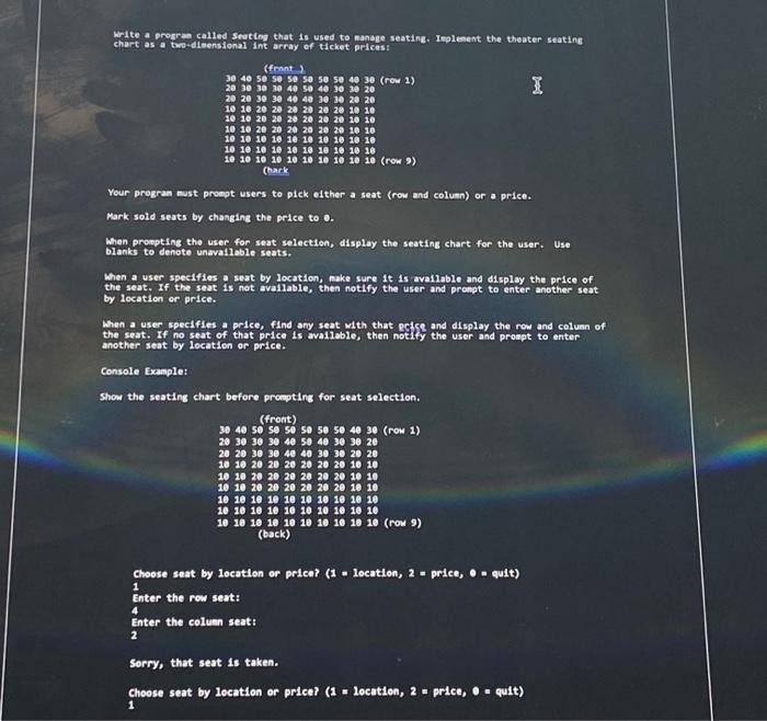 Solved Write a program called Seating that is used to manage | Chegg.com