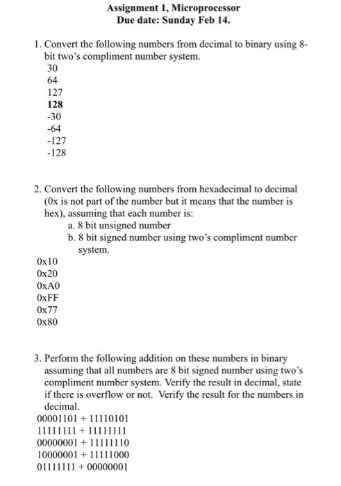 Solved Assignment 1, Microprocessor Due date: Sunday Feb 14. | Chegg.com