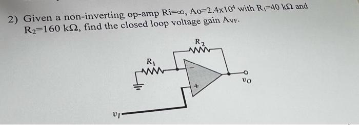 Solved 2) Given a non-inverting op-amp Ri=∞,A0=2.4×104 with | Chegg.com