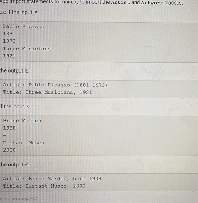 Solved Define the Artist class in Artist.py with a | Chegg.com