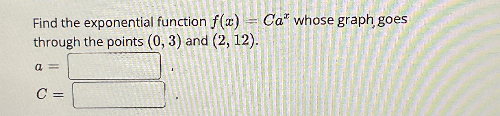 Solved Find the exponential function f(x)=Cax ﻿whose graph | Chegg.com