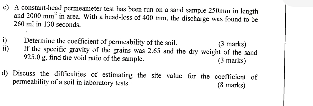 Solved c) ﻿A constant-head permeameter test has been run on | Chegg.com