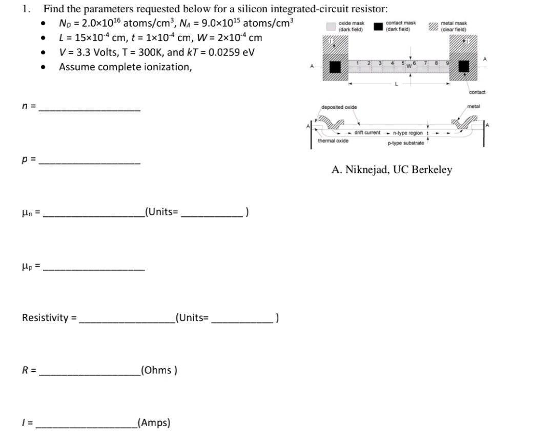 Solved 1. Find the parameters requested below for a silicon | Chegg.com
