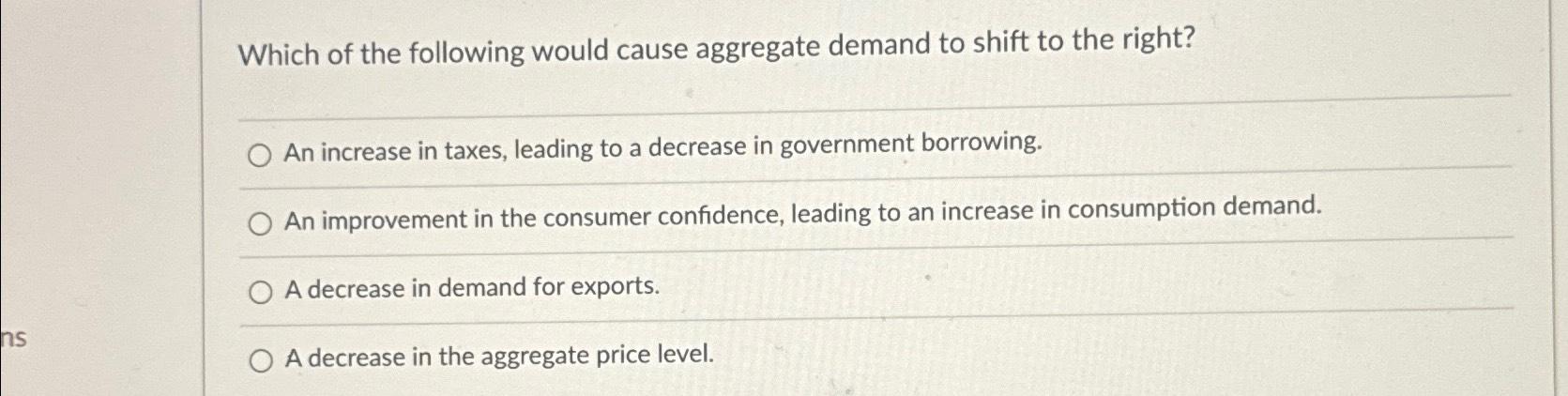 Solved Which of the following would cause aggregate demand | Chegg.com