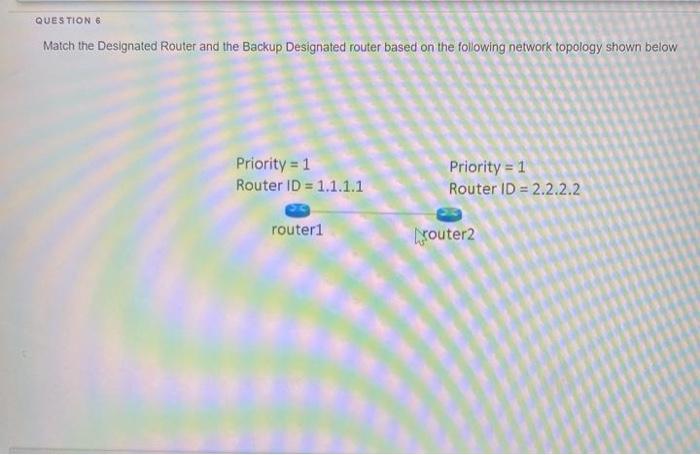 Solved QUESTION 6 Match the Designated Router and the Backup | Chegg.com
