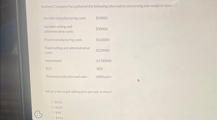 Solved Sunland Company has gathered the following | Chegg.com