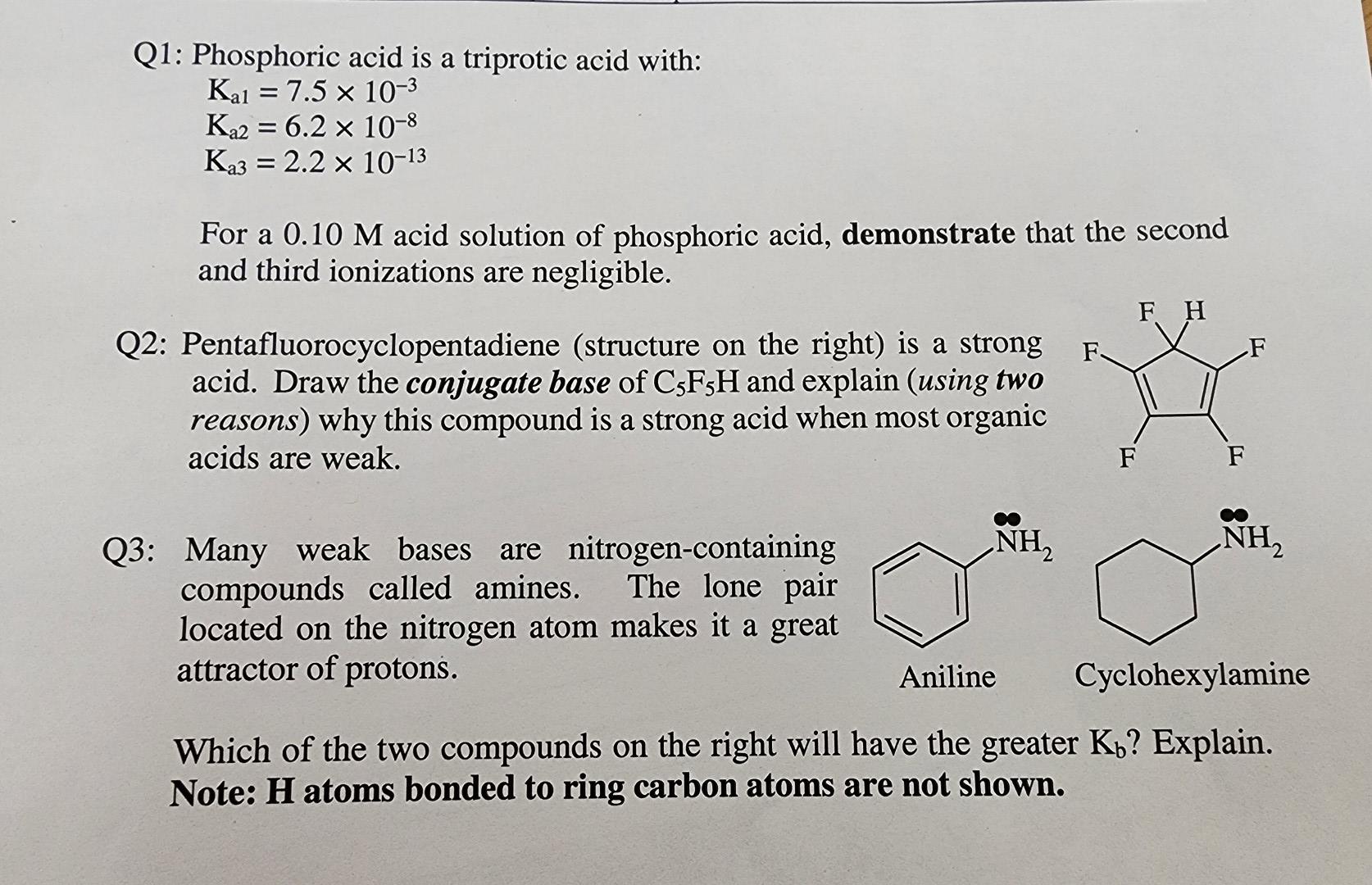 Solved Q1: Phosphoric acid is a triprotic acid with: | Chegg.com