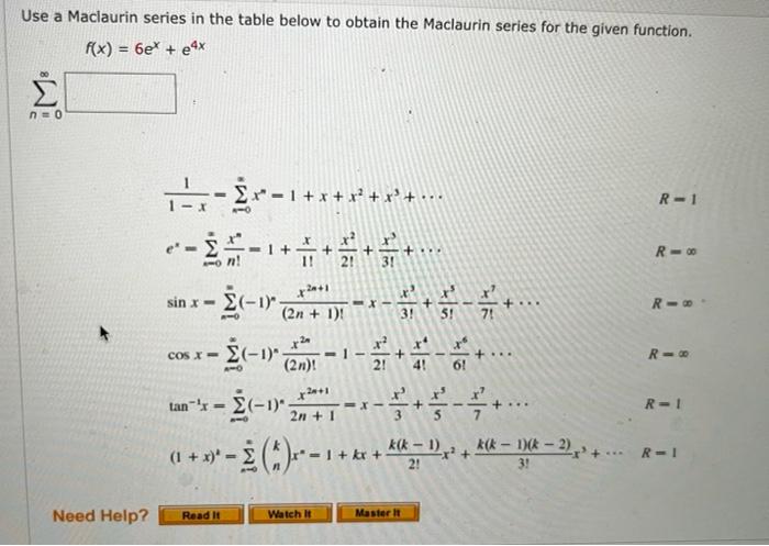 Solved Use a Maclaurin series in the table below to obtain | Chegg.com