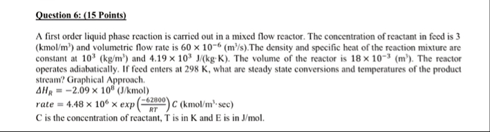 Question 6: (15 ﻿Points)A first order liquid phase | Chegg.com