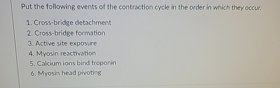 Solved Put the following events of the contraction cycle in | Chegg.com