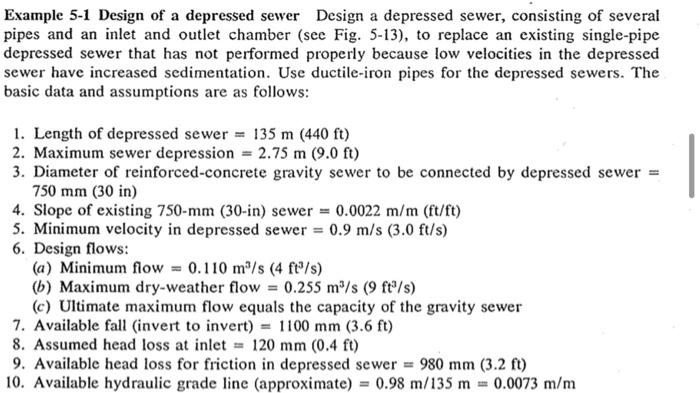 Solved Example 5-1 Design of a depressed sewer Design a | Chegg.com
