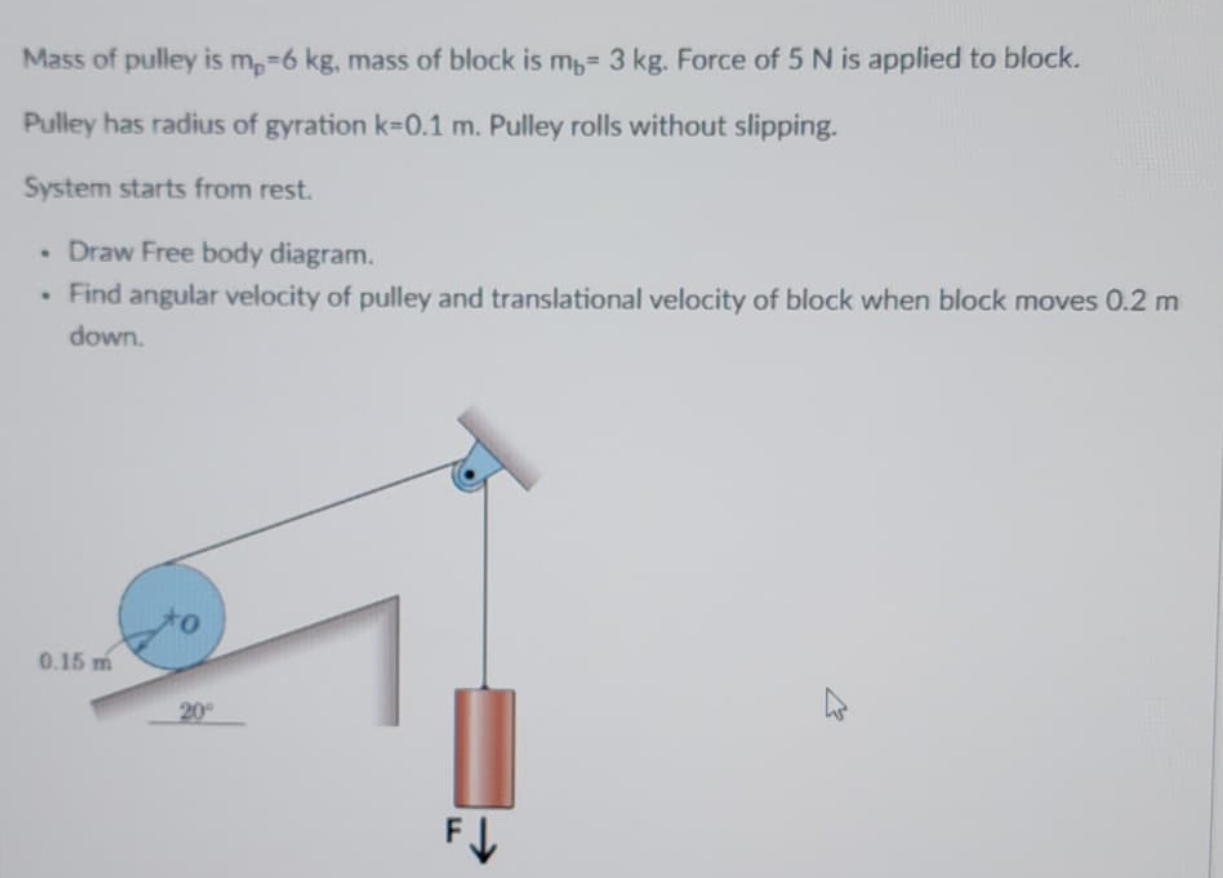 Solved Mass of pulley is mp=6kg, ﻿mass of block is mb=3kg. | Chegg.com