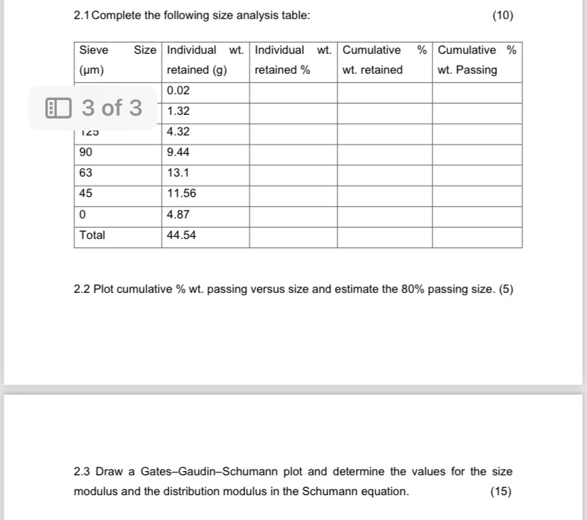 Solved 2.1 ﻿Complete the following size analysis | Chegg.com