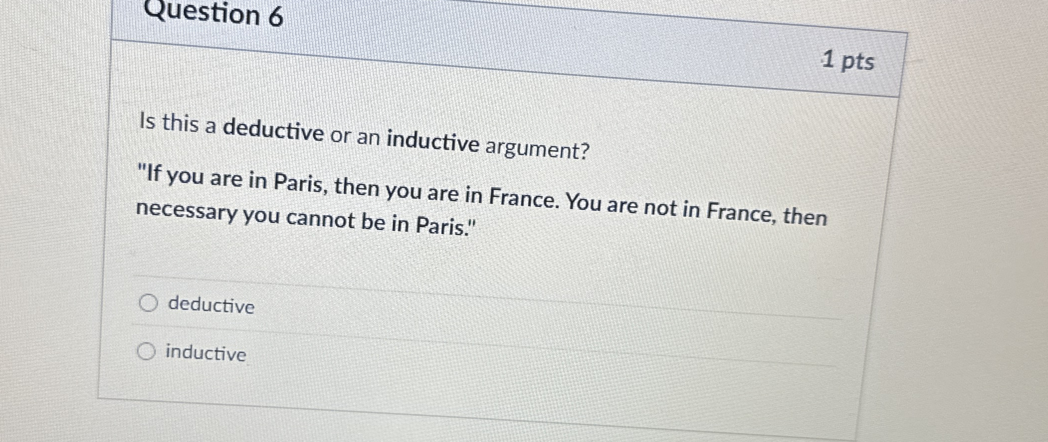 Solved Question 61 ﻿ptsIs this a deductive or an inductive | Chegg.com