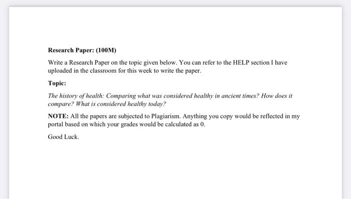 Solved Research Paper: (100M) Write a Research Paper on the | Chegg.com