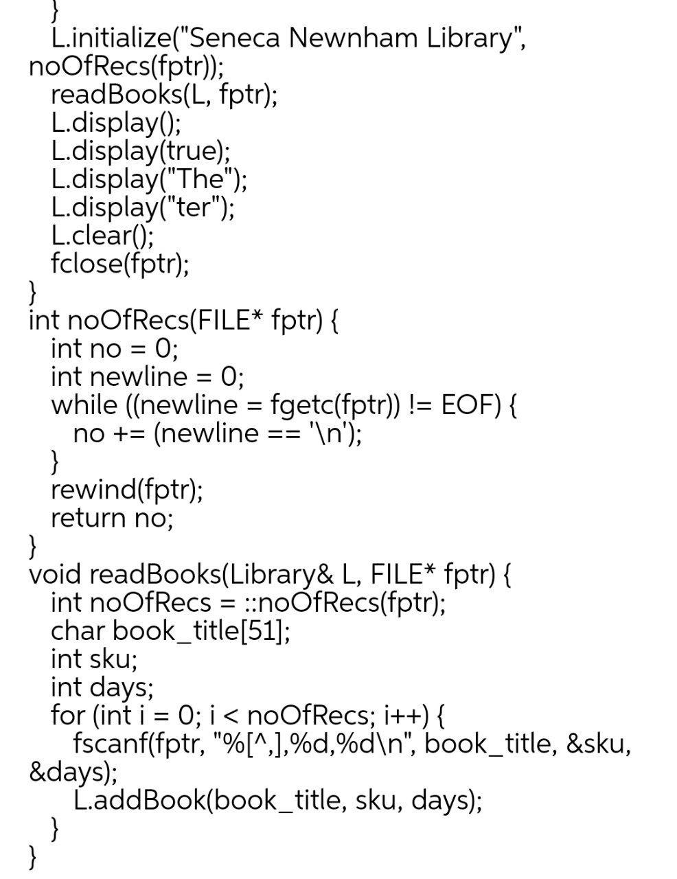 Solved = L.initialize("Seneca Newnham Library", | Chegg.com