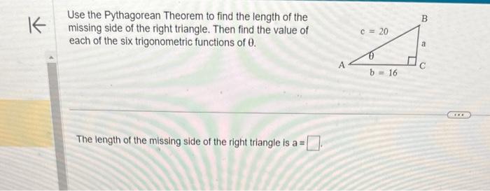 Solved Use the Pythagorean Theorem to find the length of the | Chegg.com