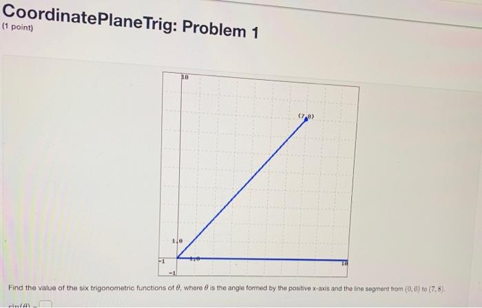 Solved CoordinatePlane Trig: Problem 1 (1 point) 1.0 1 Find | Chegg.com