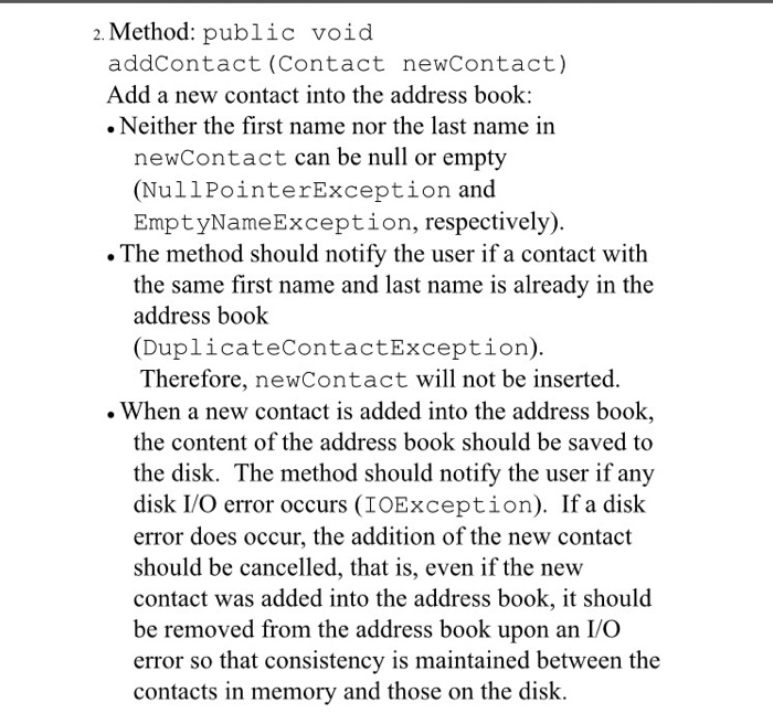 Solved Requirements Create an Address Book class in Java for | Chegg.com
