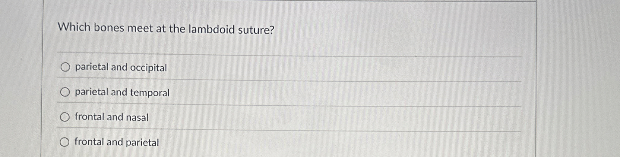 Solved Which bones meet at the lambdoid suture?parietal and | Chegg.com