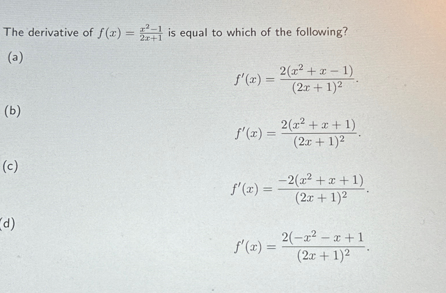 Solved The derivative of f(x)=x2-12x+1 ﻿is equal to which of | Chegg.com