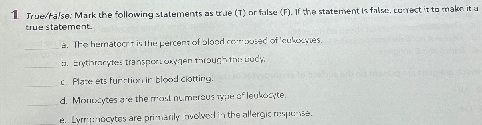 Solved 1 ﻿True/False: Mark the following statements as true | Chegg.com