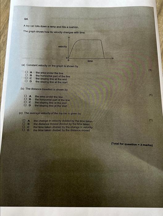 Solved A toy car rolls down a ramp and hits a cushion. The | Chegg.com