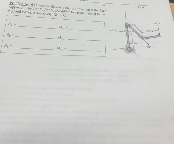 Solved Problem No. 6 Determine the components of reaction at | Chegg.com