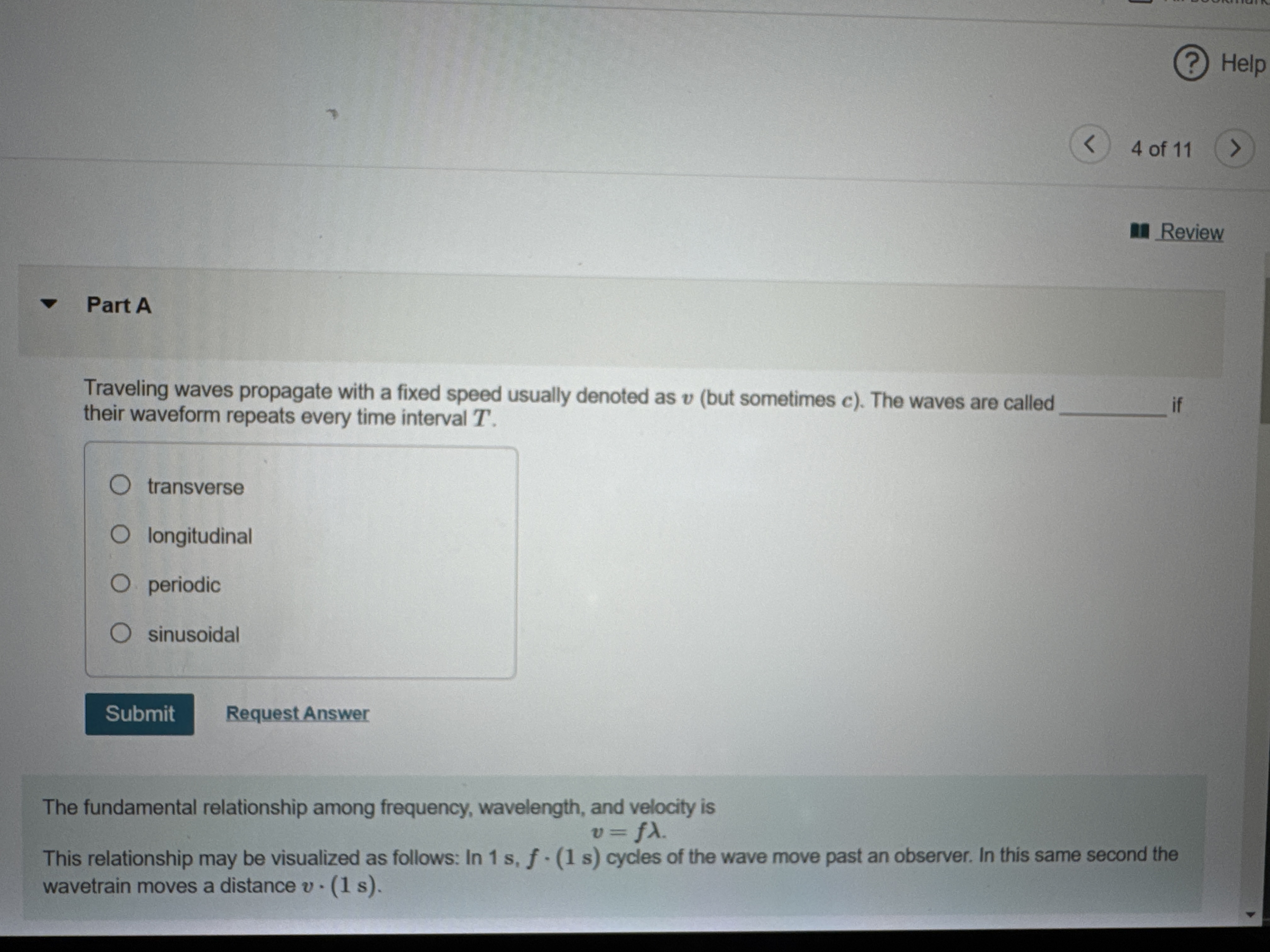Solved Part ATraveling waves propagate with a fixed speed | Chegg.com