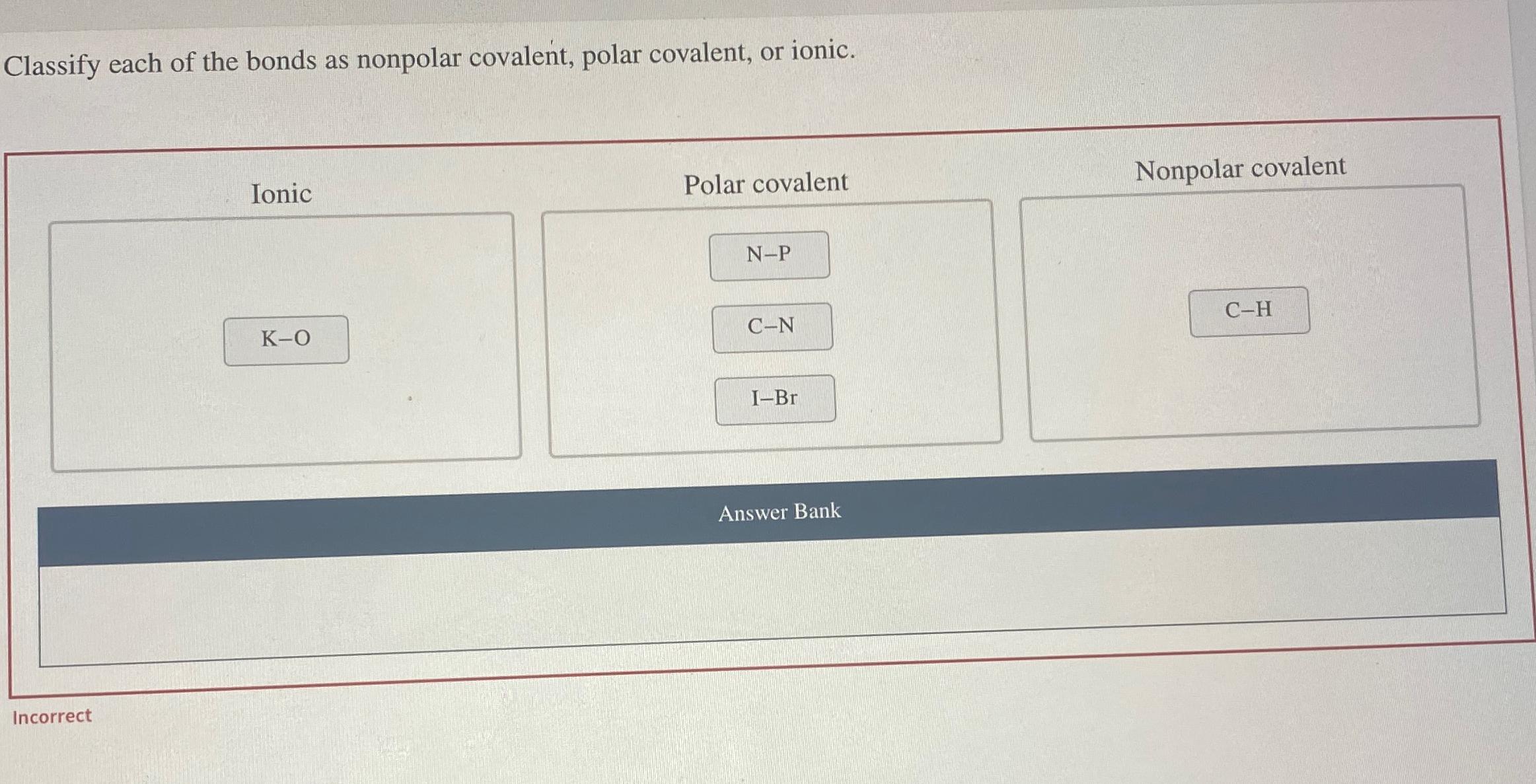 Solved Classify each of the bonds as nonpolar covalent, | Chegg.com