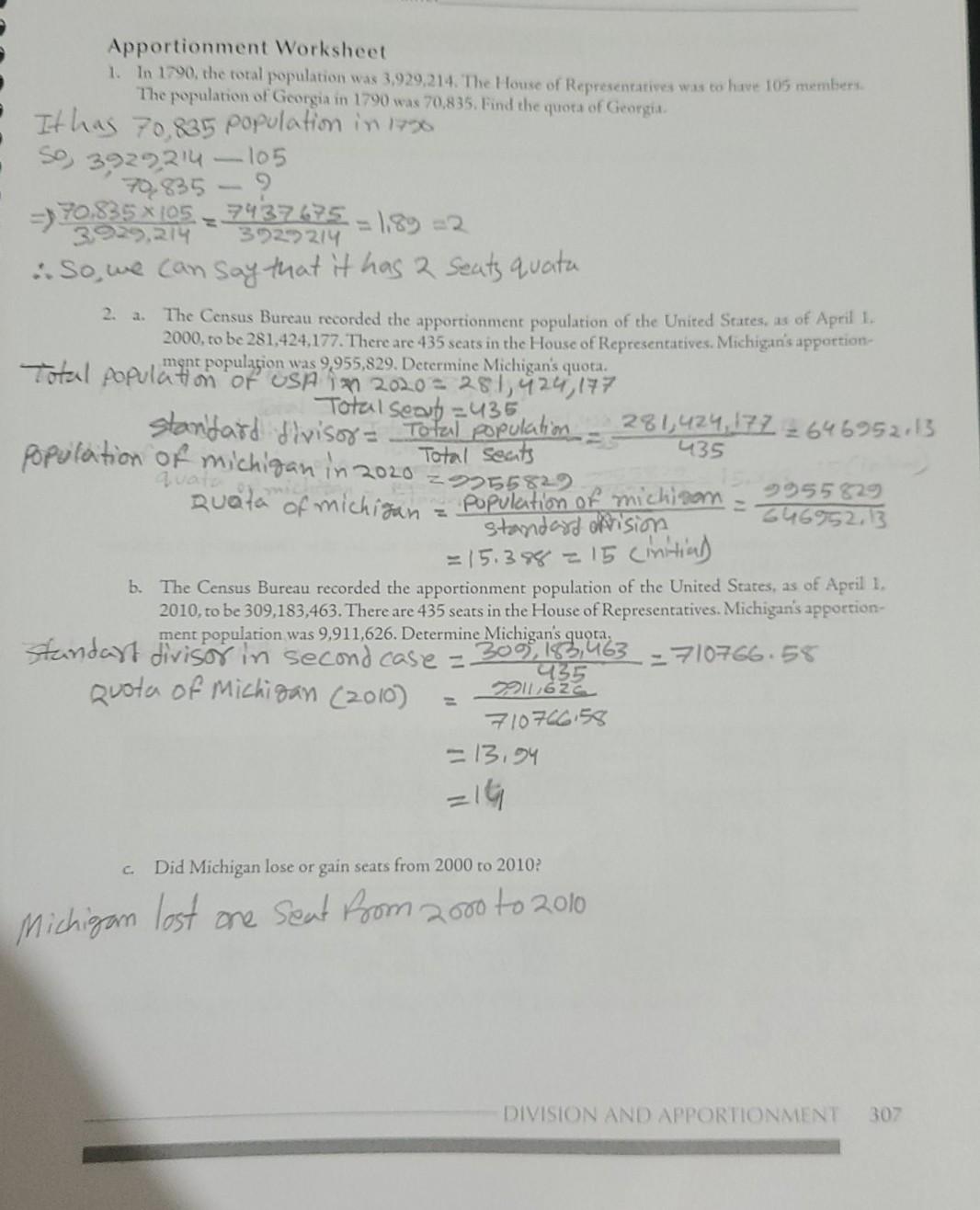 Solved Apportionment Worksheet 1. In 1790, the total | Chegg.com