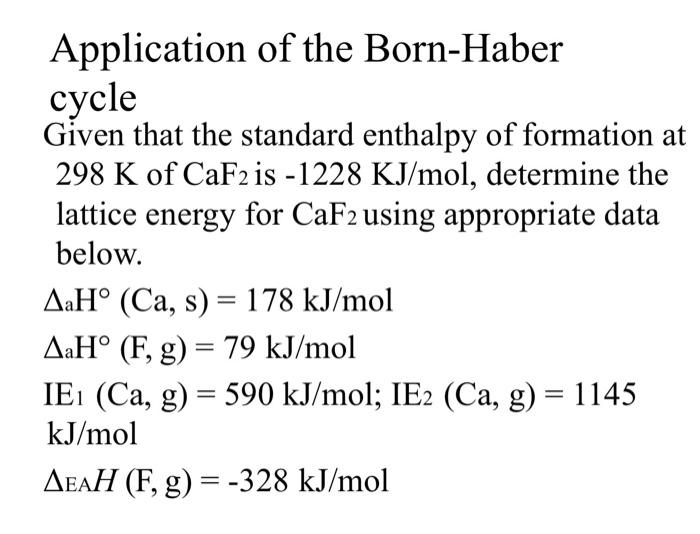 Solved Application of the Born-Haber cycle Given that the | Chegg.com